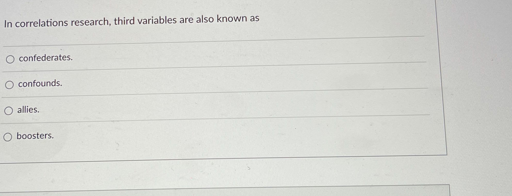 Solved In correlations research, third variables are also | Chegg.com