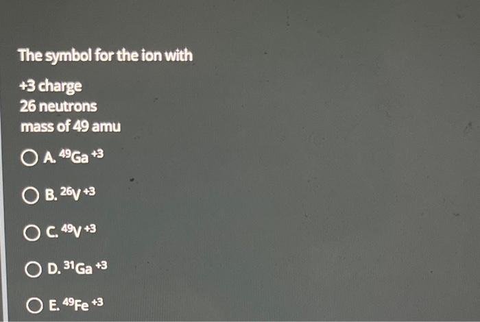 Solved The symbol for the ion with +3 charge 26 neutrons | Chegg.com