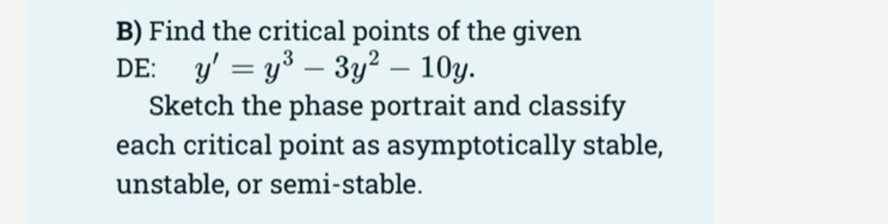 Solved B) ﻿Find the critical points of the givenDE: | Chegg.com