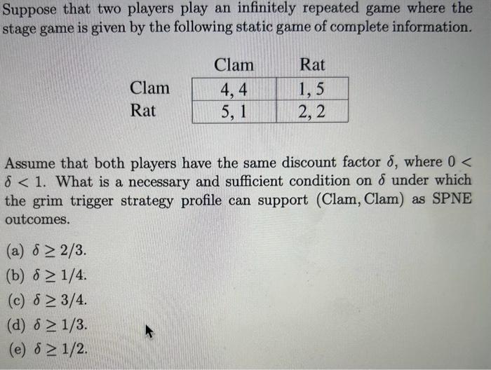 Solved Suppose that two players play an infinitely repeated | Chegg.com