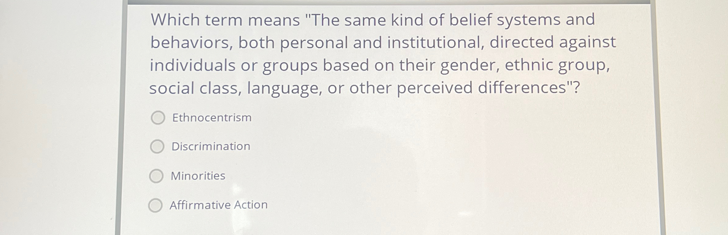 Solved Which term means "The same kind of belief systems and | Chegg.com