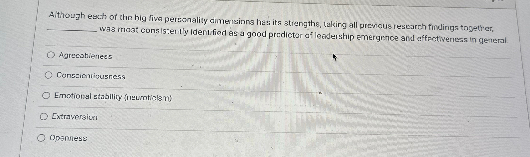 Solved Although each of the big five personality dimensions | Chegg.com