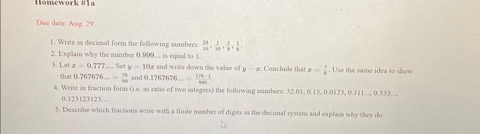 Solved Write in decimal form the following numbers: 34/10, | Chegg.com
