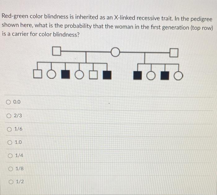 Solved Red-green color blindness is inherited as an X-linked | Chegg.com