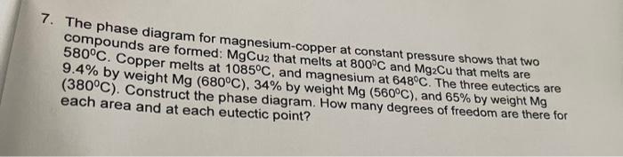 Solved 7. The phase diagram for magnesium-copper at constant | Chegg.com