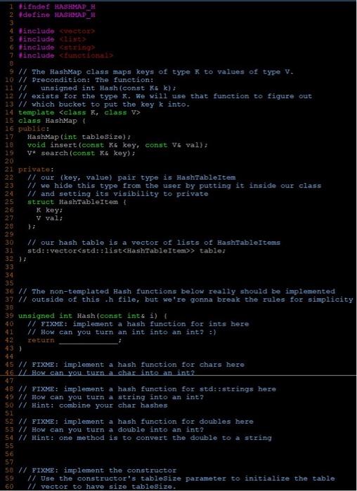 Solved 1 tiende HASHMAP_H 2 #define HASHMAP H 3 4. include | Chegg.com