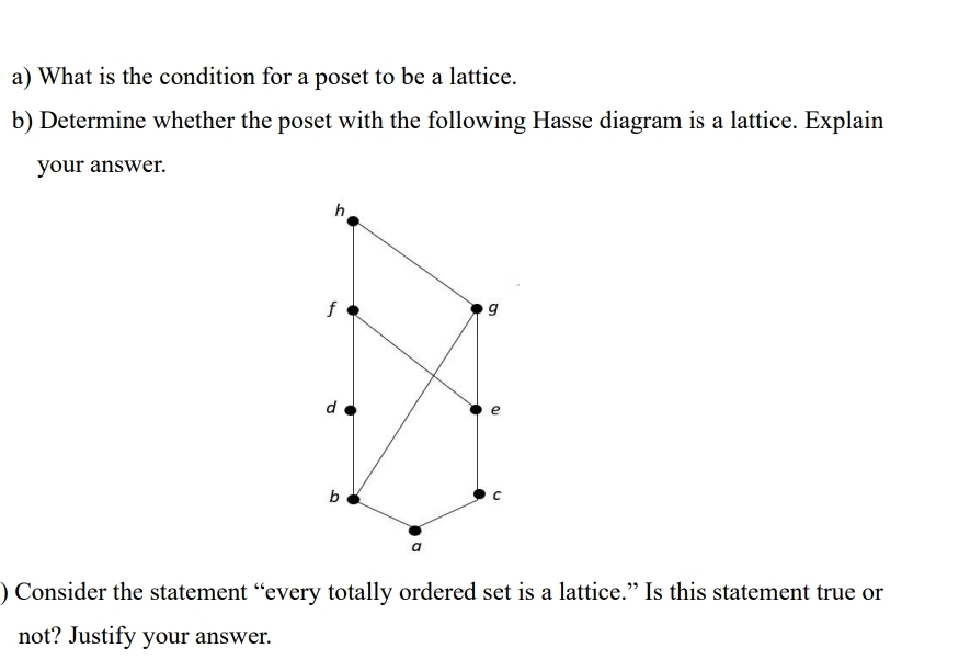 Solved a) ﻿What is the condition for a poset to be a | Chegg.com