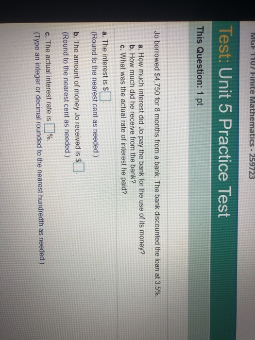 Solved MGF 1107 Finite Mathematics - 259723 Test: Unit 5 | Chegg.com