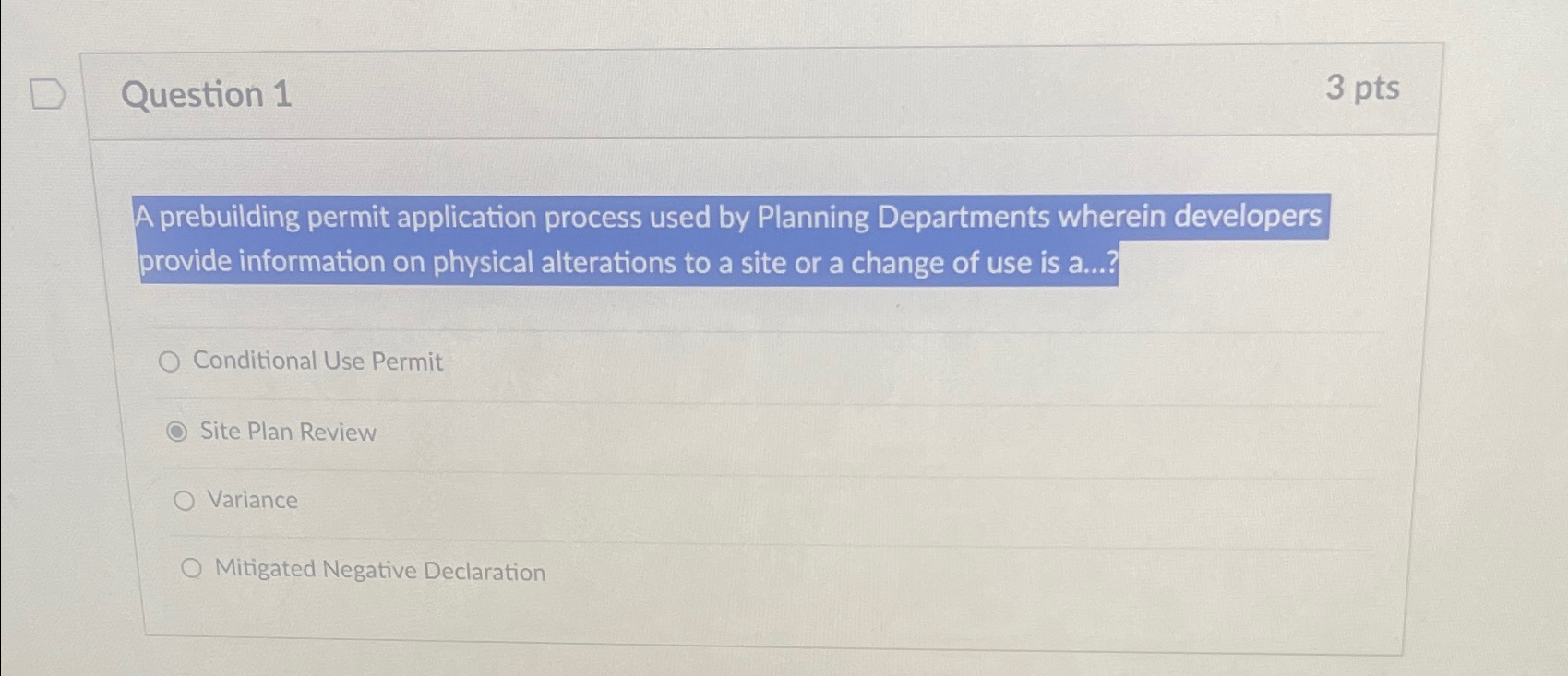 Solved Question 13 ﻿ptsA prebuilding permit application | Chegg.com