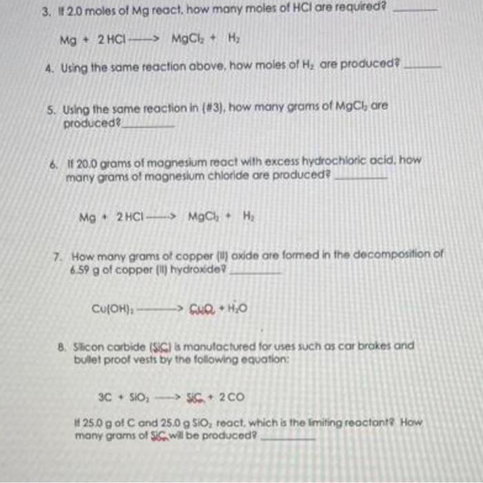 Solved Mg+2HCl MgCl2+H2 4. Using the same reaction above, | Chegg.com