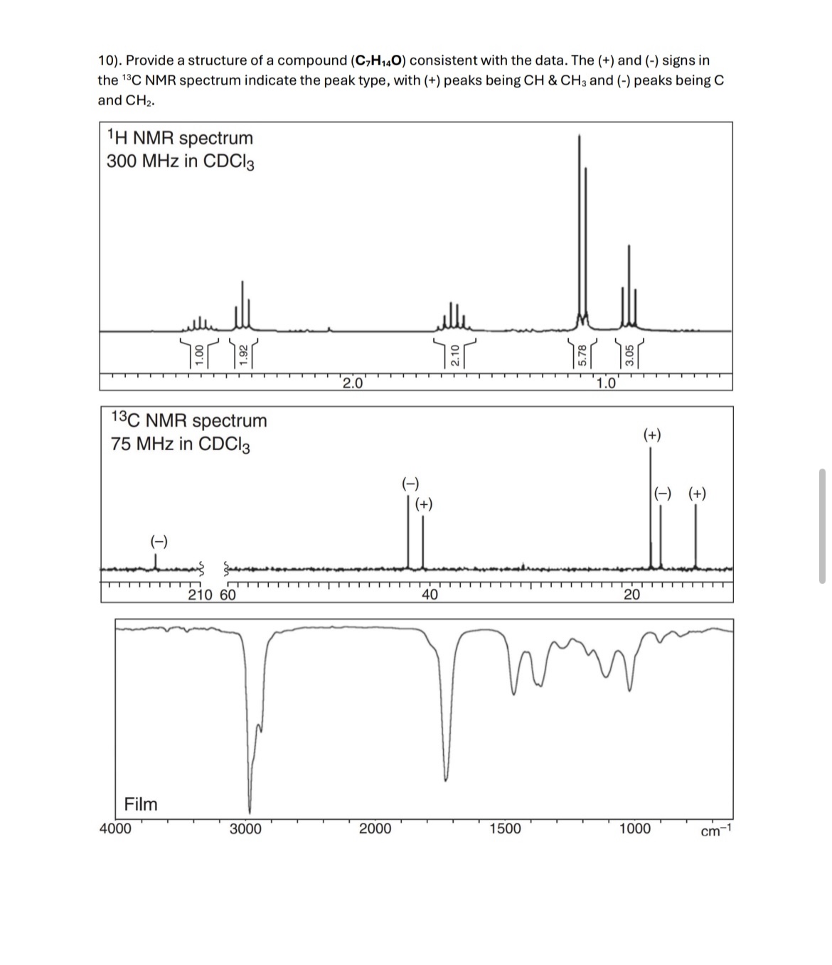 Solved . ﻿Provide a structure of ﻿a compound (C7H14O) | Chegg.com