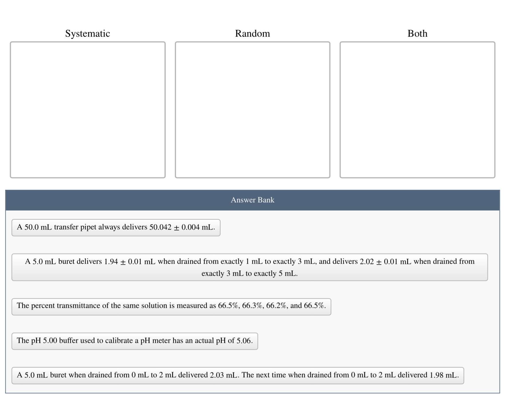 Solved SystematicRandomBothAnswer BankA 50.0 ﻿mL transfer | Chegg.com