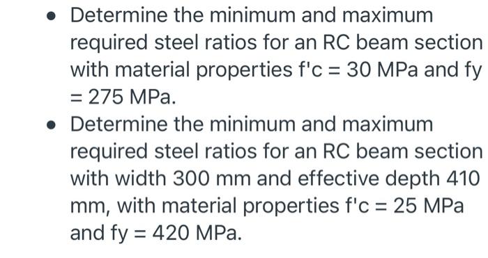 Solved Determine the minimum and maximum required steel | Chegg.com