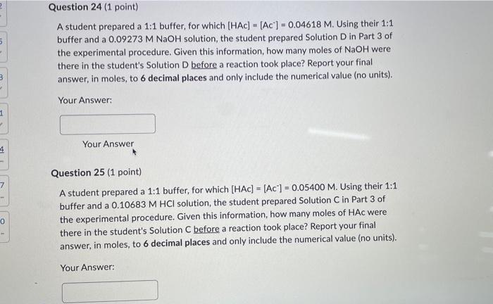 Solved A student prepared a 1:1 buffer, for which | Chegg.com
