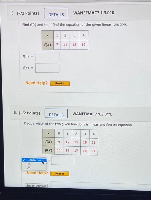 Solved 5. [-12 Points) DETAILS WANEFMAC7 1.3.010. Find f(0) | Chegg.com