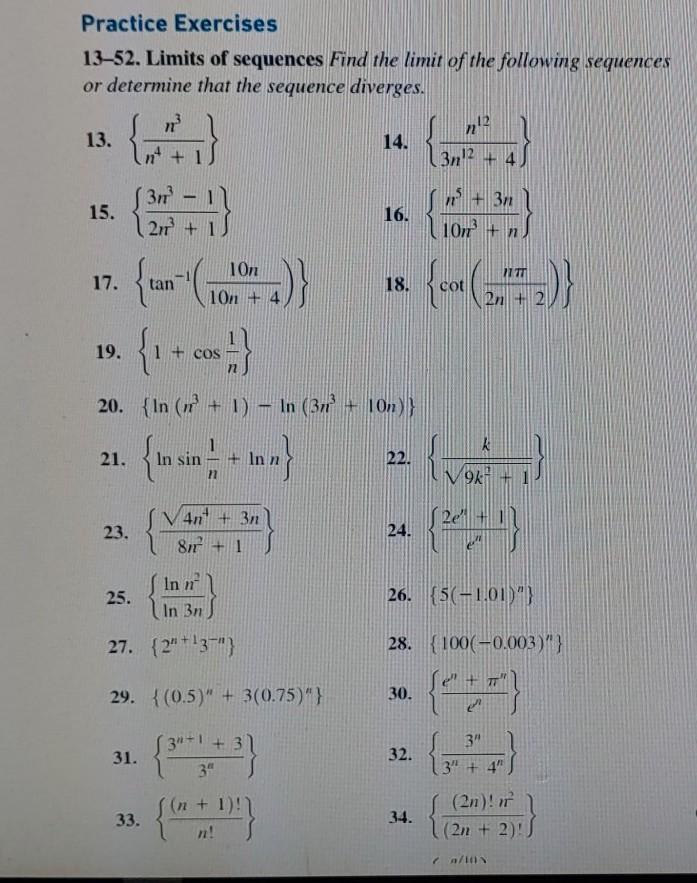 Solved Practice Exercises 13–52. Limits of sequences Find | Chegg.com