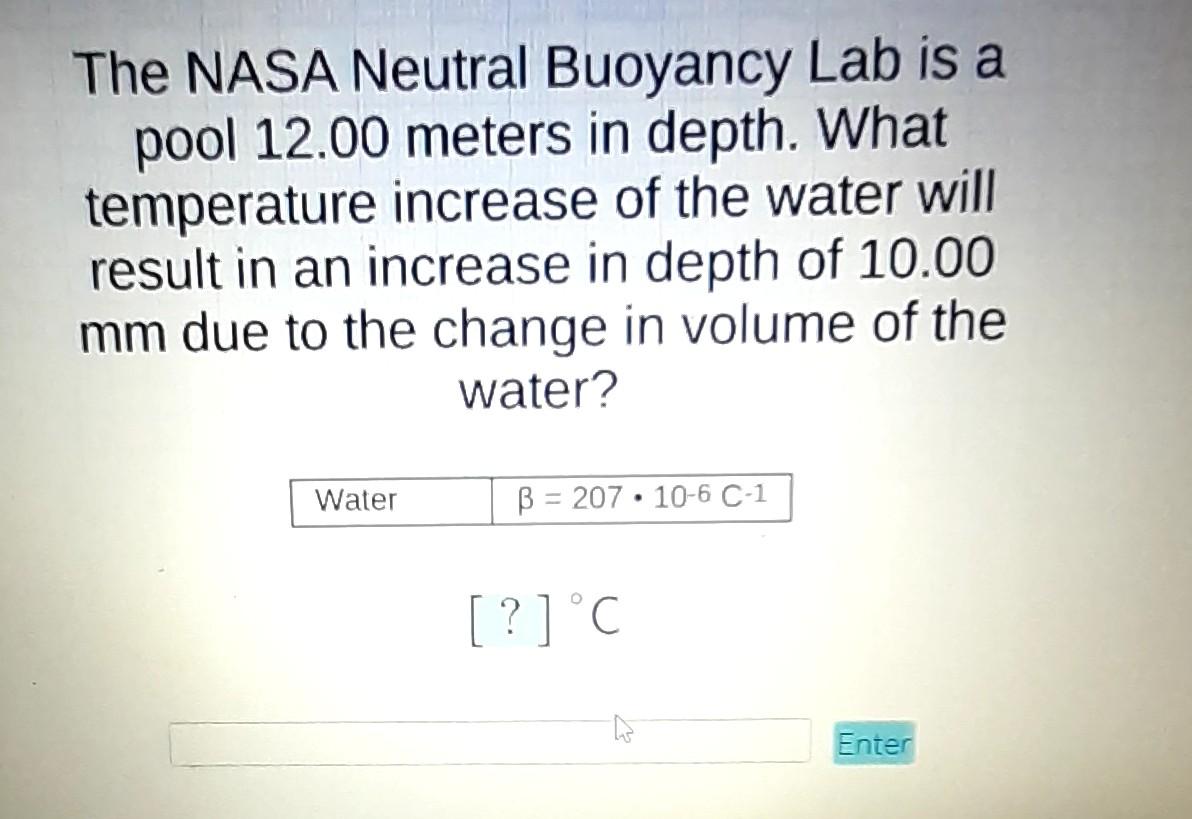 Solved The NASA Neutral Buoyancy Lab is a pool 12.00 meters | Chegg.com