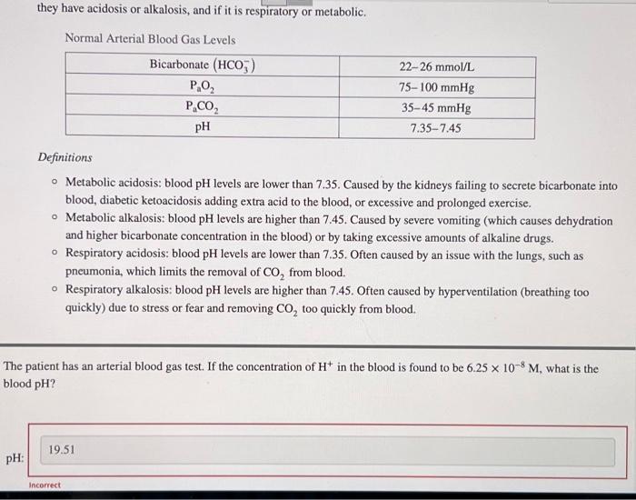 Solved Part 1. Acidosis or alkalosis? Respiratory or | Chegg.com