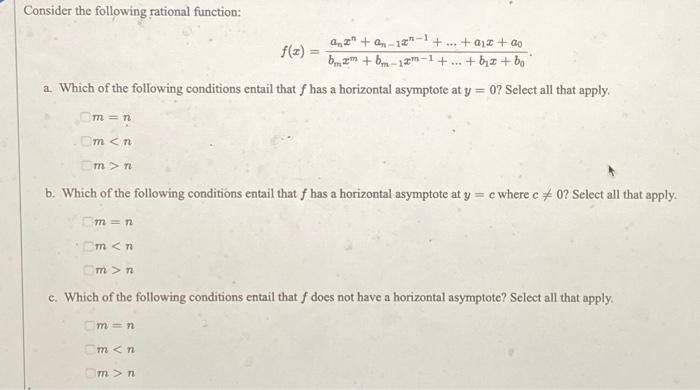 Solved Consider the following rational function: | Chegg.com
