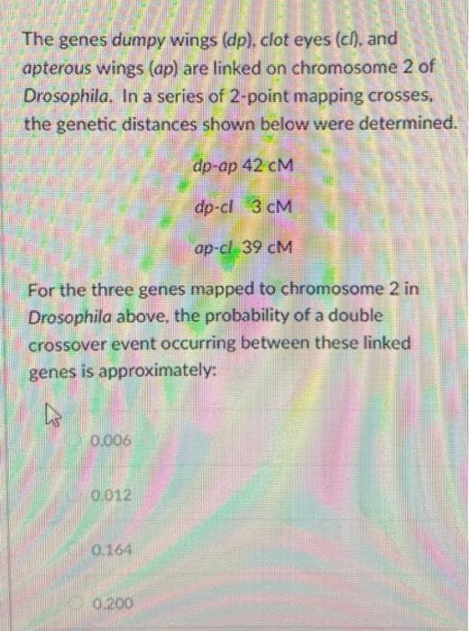 Solved The genes dumpy wings (dp), clot eyes (cl), and | Chegg.com