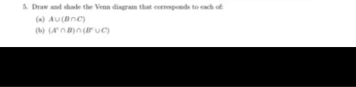 Solved 5. Draw and shade the Venn diagram that corresponds | Chegg.com
