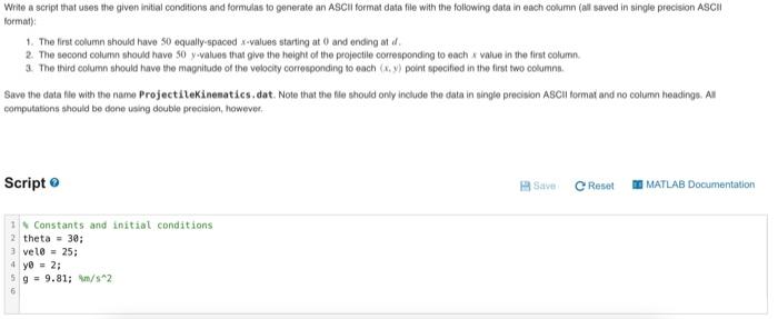 Solved Projectile Kinematics File (matrix creation from | Chegg.com