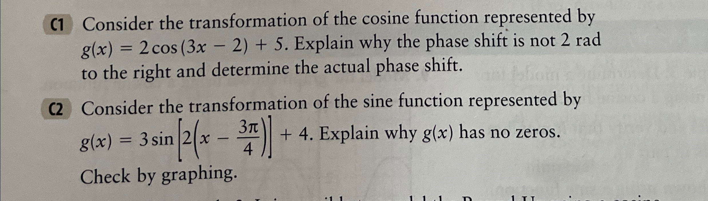 Solved C1 ﻿Consider the transformation of the cosine | Chegg.com