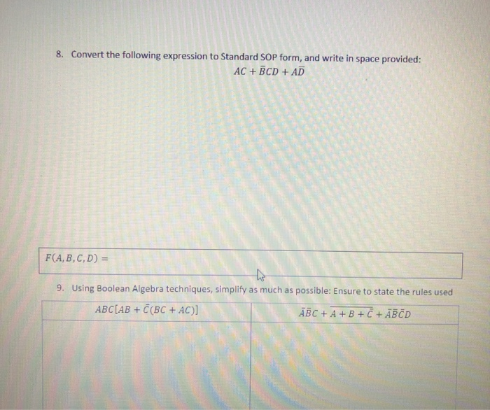 Solved 8. Convert the following expression to Standard SOP | Chegg.com