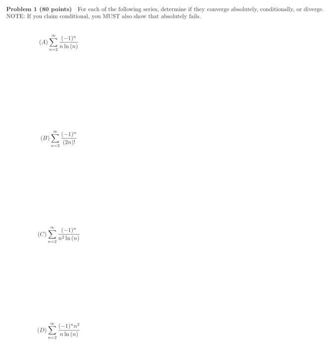 Solved Problem 1 (80 points) For each of the following | Chegg.com