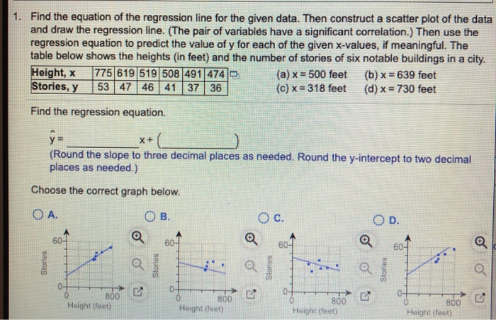 Solved 1. Find the equation of the regression line for the | Chegg.com
