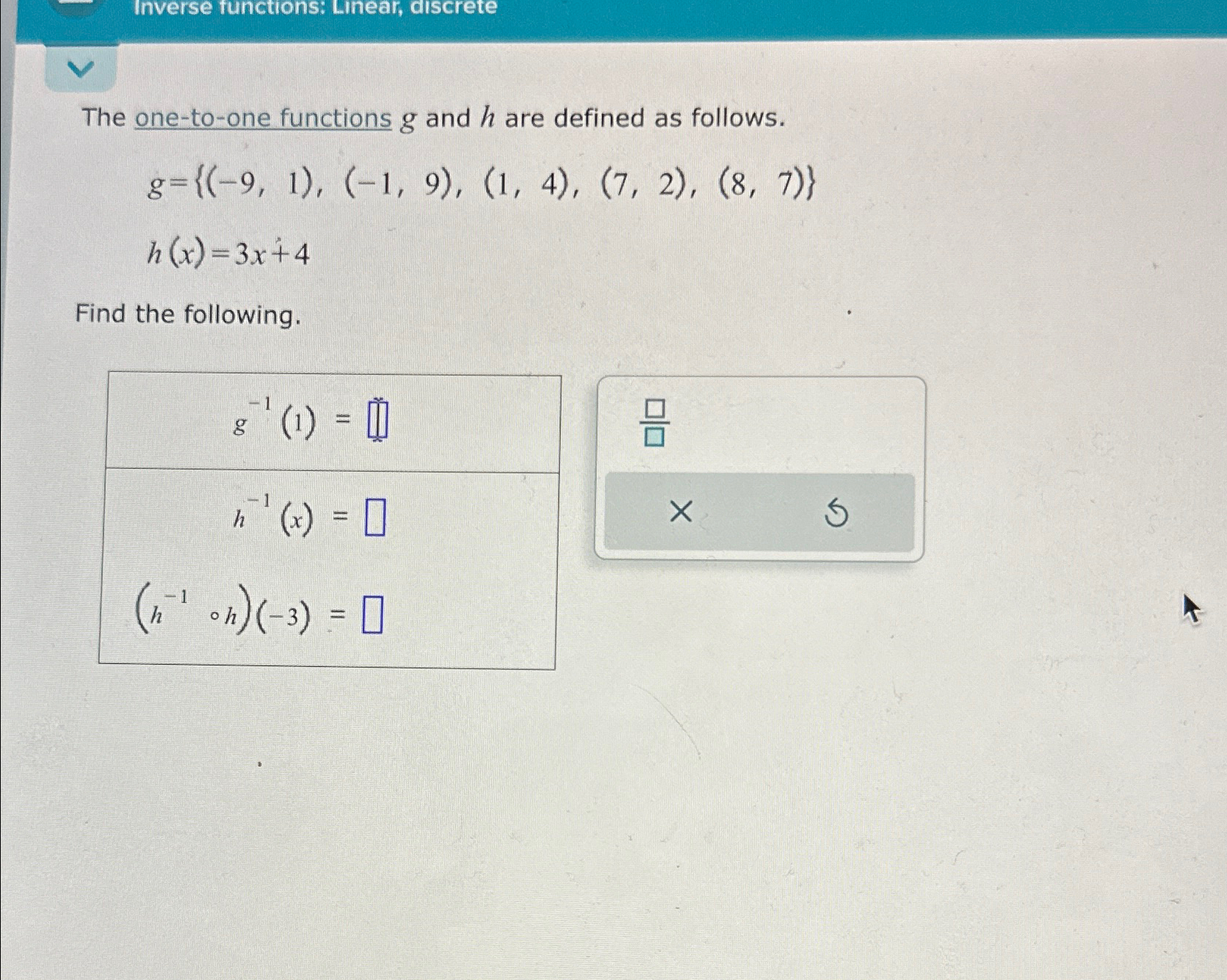 Inverse functions: Linear, discreteThe one-to-one | Chegg.com