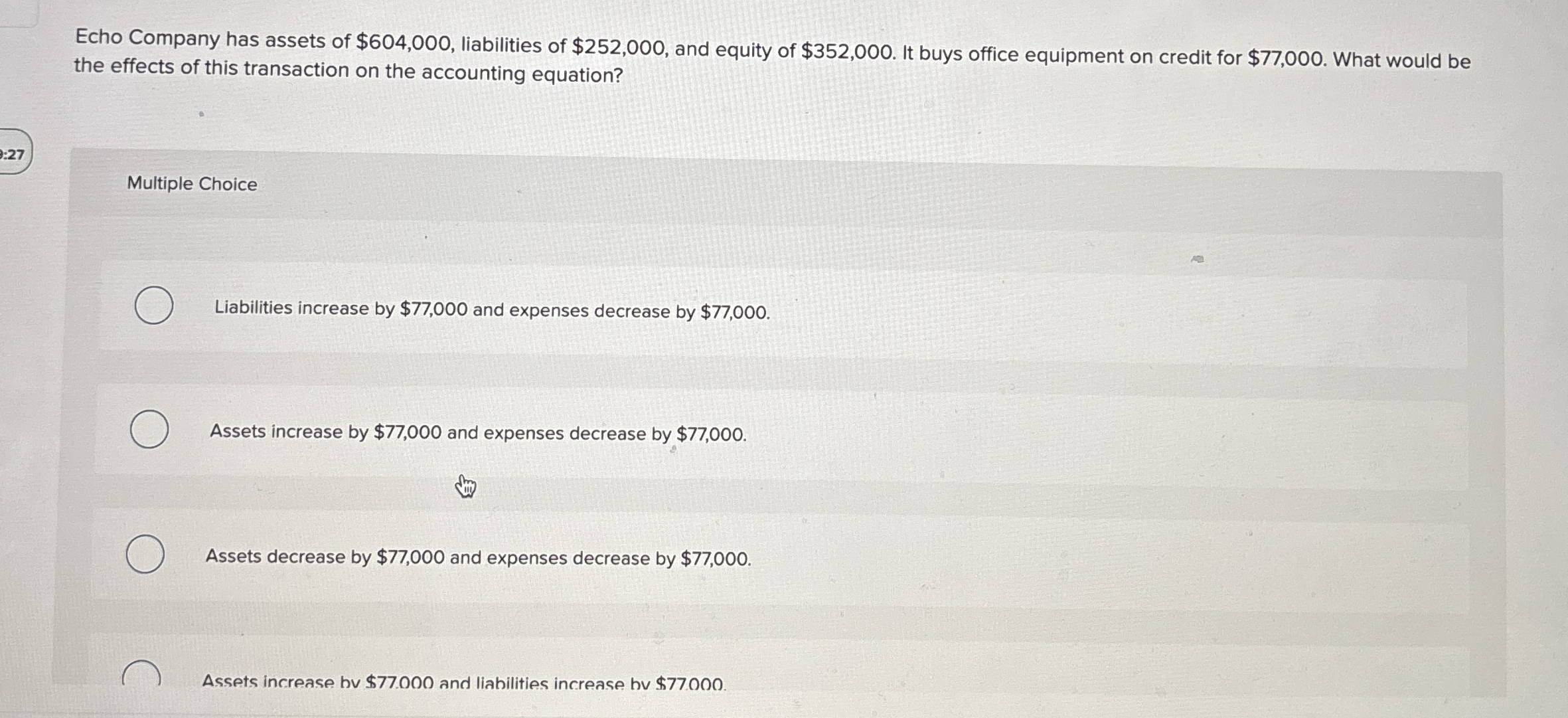 Solved Echo Company has assets of $604,000, ﻿liabilities of | Chegg.com