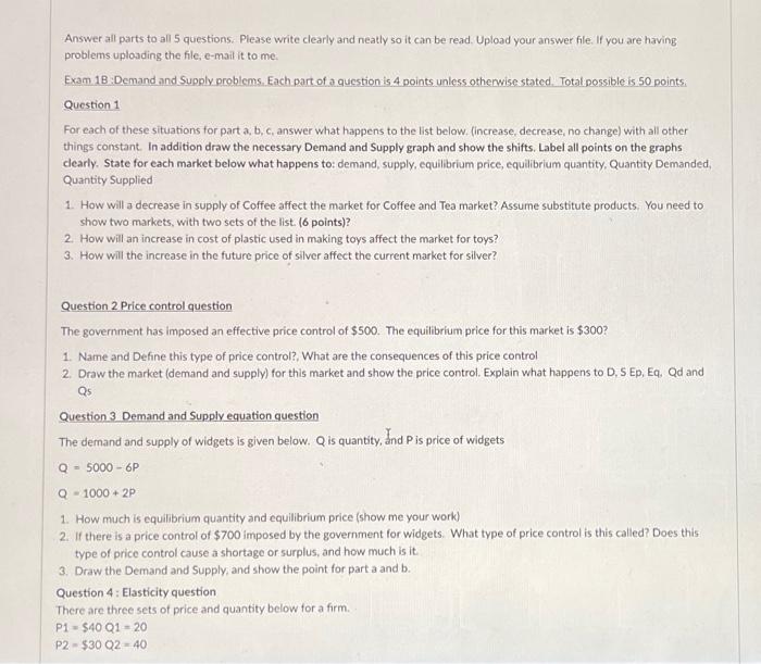 Solved Answer all parts to all 5 questions. Please write | Chegg.com