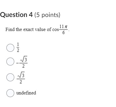 Solved Question 4 (5 ﻿points)Find the exact value of | Chegg.com