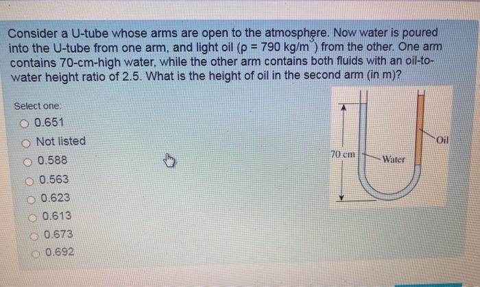 Solved Consider a U-tube whose arms are open to the | Chegg.com