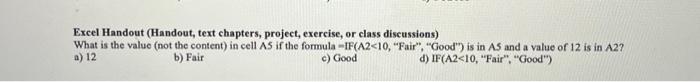 Solved Excel Handout (Handout, text chapters, project, | Chegg.com
