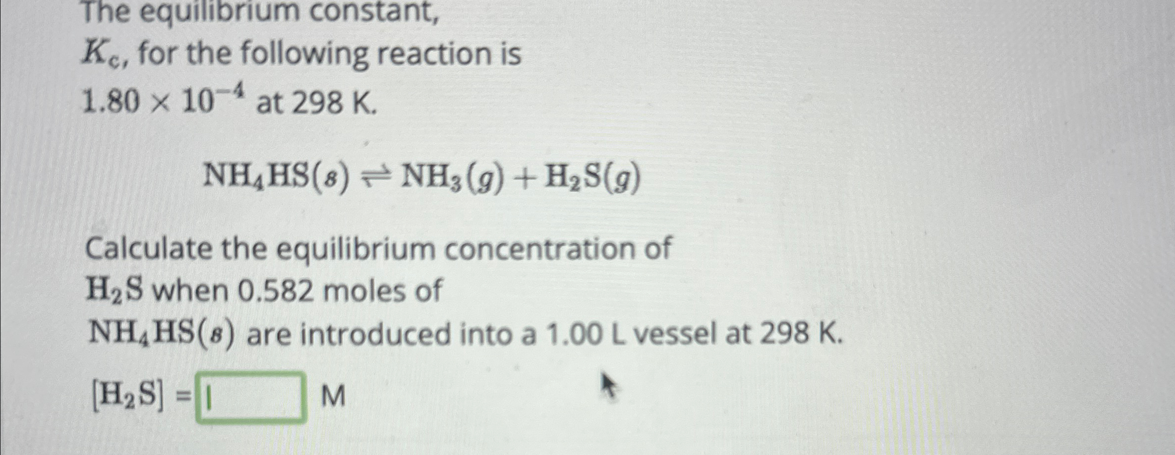 Solved The equilibrium constant, Kc , ﻿for the following | Chegg.com