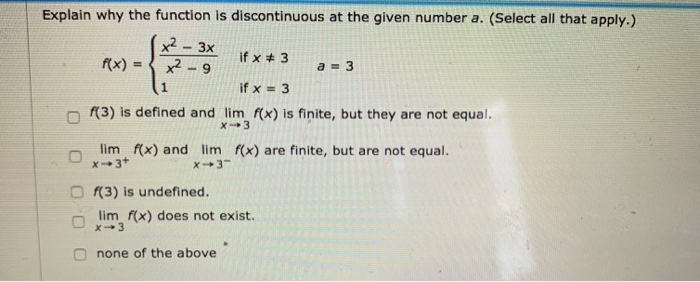 Solved Explain why the function is discontinuous at the | Chegg.com