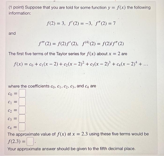Solved (1 point) Suppose that you are told for some function | Chegg.com