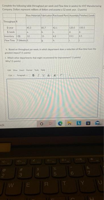 Solved Complete the following table (throughput per week and | Chegg.com