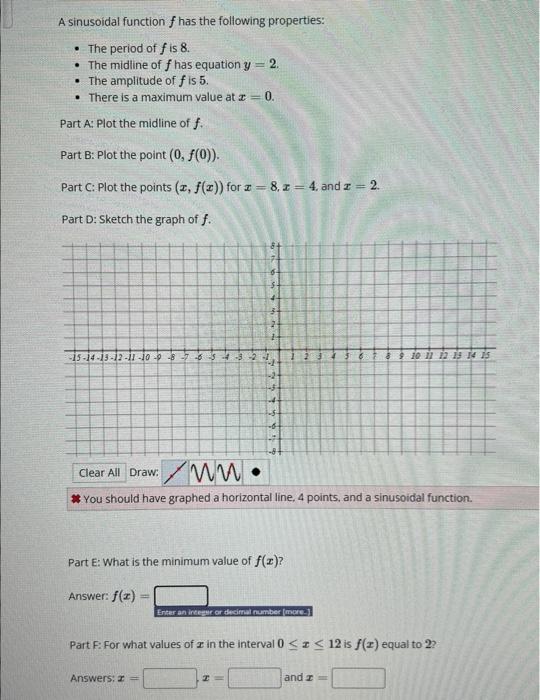 Solved A sinusoidal function f has the following properties: | Chegg.com
