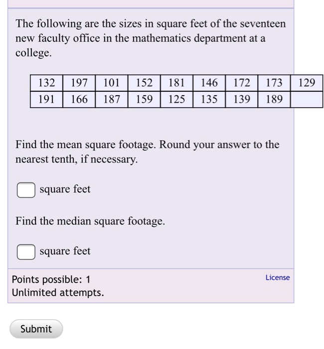Solved The following are the sizes in square feet of the | Chegg.com