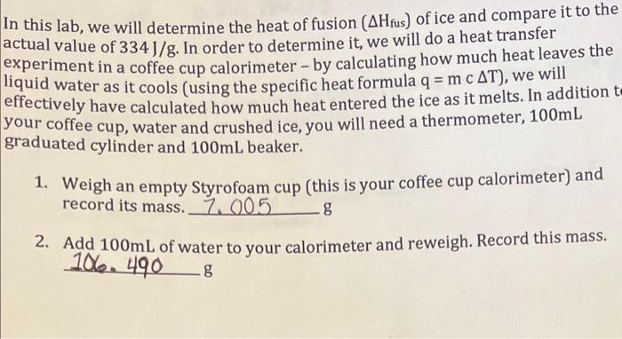 Solved 3. Heat leaving water (use q=mcΔT, where c is 4.184 | Chegg.com