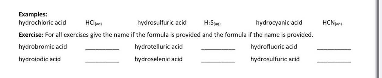 Solved P1 ﻿Examples:hydrochloric acid ,HCl(aq), | Chegg.com