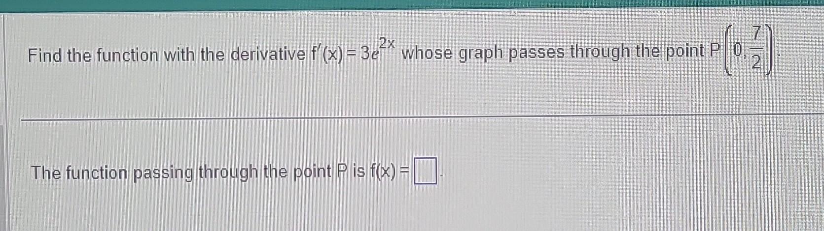Solved Find the function with the derivative f′(x)=3e2x | Chegg.com