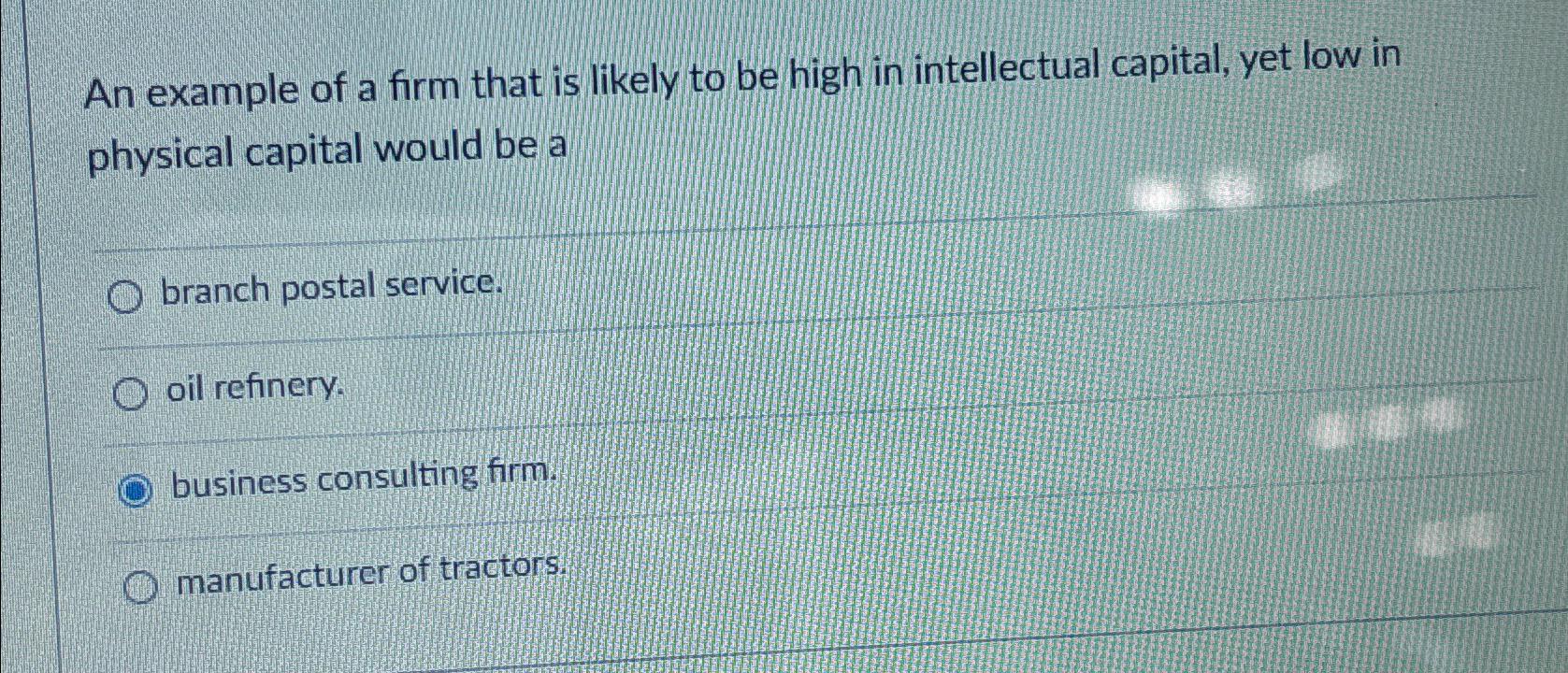 Solved An example of a firm that is likely to be high in | Chegg.com