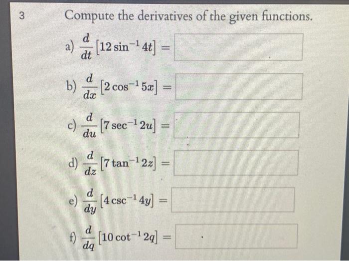 Solved Compute the derivatives of the given functions. a) | Chegg.com
