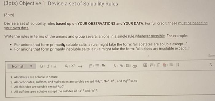 Solved (3pts) Objective 1: Devise a set of Solubility Rules | Chegg.com