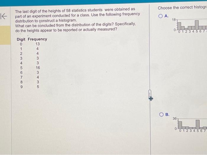 Solved K The last digit of the heights of 58 statistics | Chegg.com