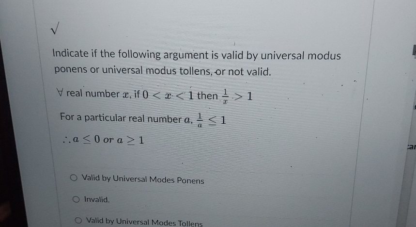 Solved Indicate if the following argument is valid by | Chegg.com